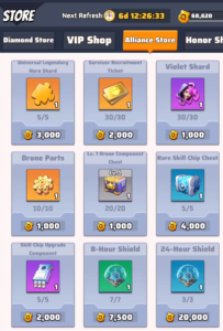 Stores – Buy items for speedup, powerups and hero upgrades using diamonds, alliance points ...